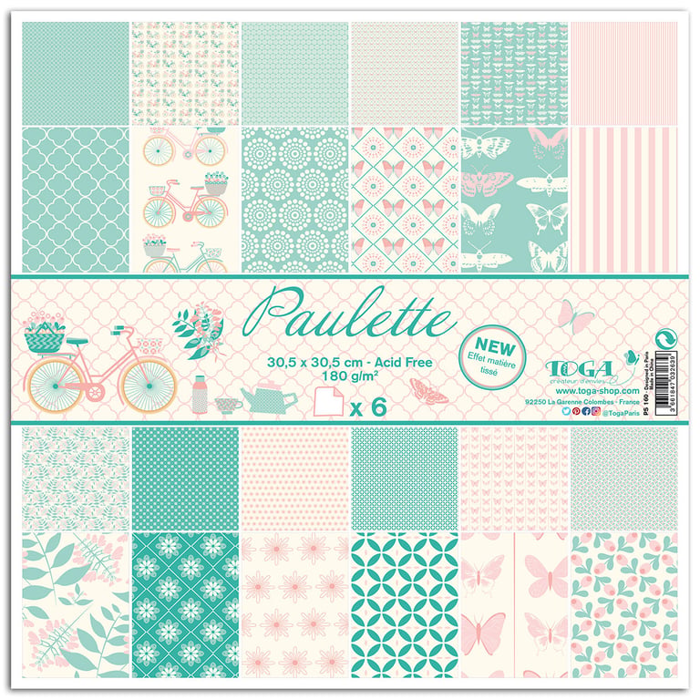 Set de 6 feuilles de papier Scrapbooking - Paulette - Papiers créatifs ...