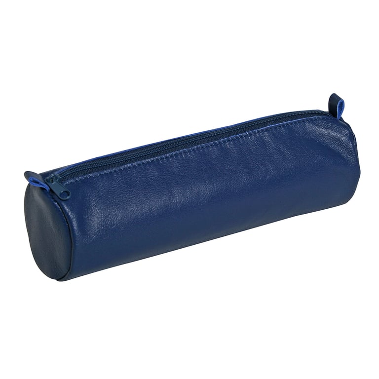 Trousse ronde - cuir - bleue - Trousses | Cultura