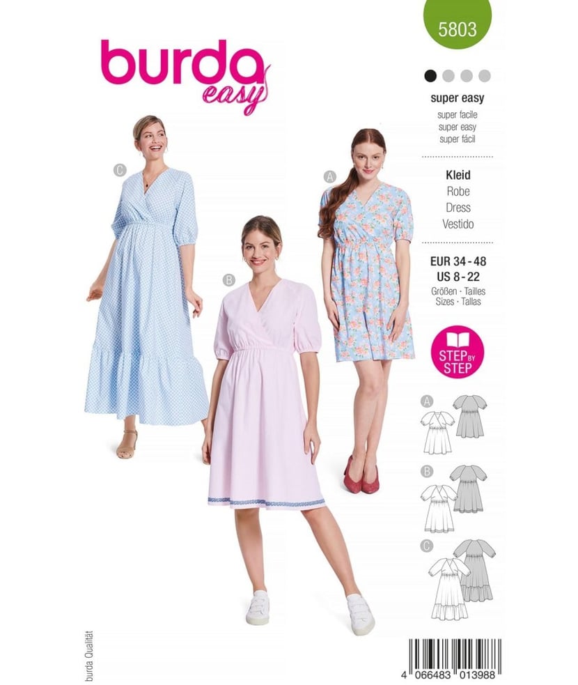 Patron Burda Easy n°5803 – Robe Femme Tailles 34-48 Super Facile taille ...