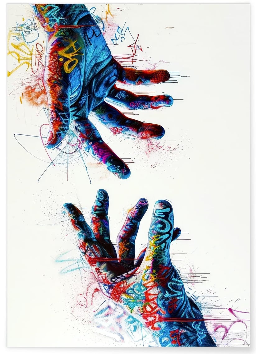 Affiche Mains Graffiti Pop Art | A3 : 29,7x42cm- Imagerie Murale ...