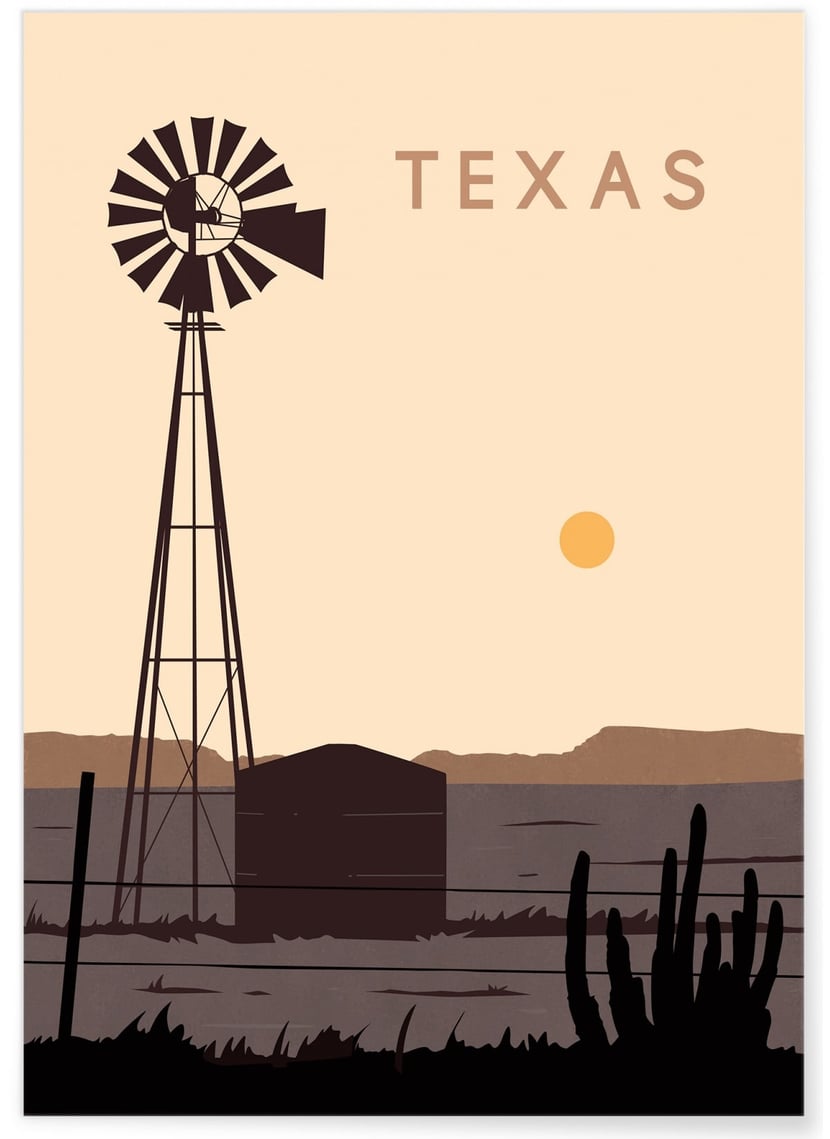 Poster Texas | A3 : 29,7x42cm- Imagerie Murale - Encadrement | Cultura