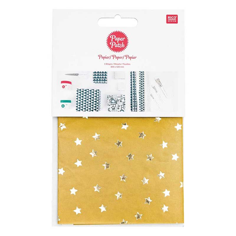 Papier patch Jaune étoiles dorées 30 x 42 cm- Papiers créatifs | Cultura