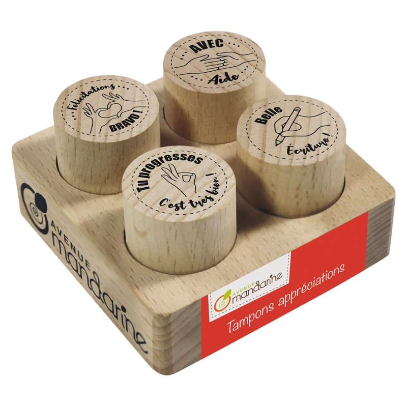 Set de tampons bois - Appréciations Textes 2 - Ø 25 mm - 4 pcs - Les ...
