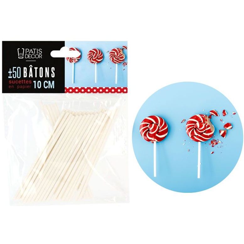 50 Bâtons de Sucettes Papier - 10 cm - Plaque Pâtisserie - Ustensiles ...