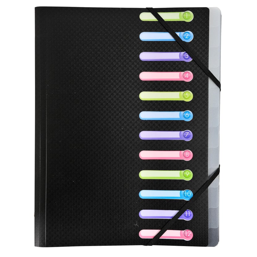 Trieur polypropylène 3 rabats 12 compartiments OPAK - Noir - x 10 ...