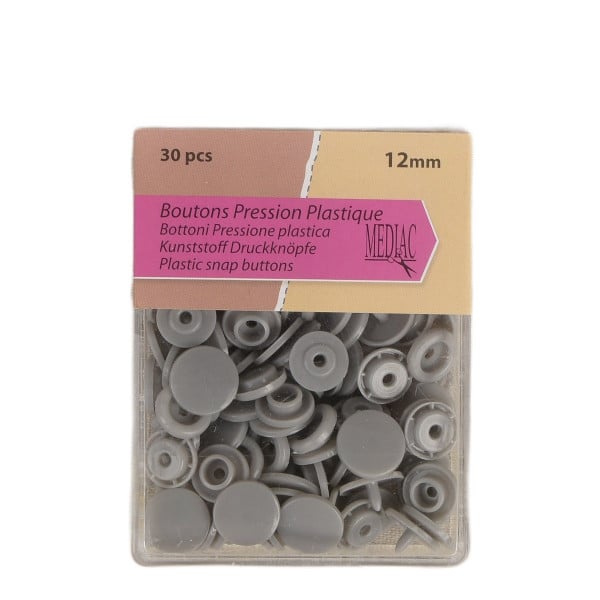 Lot de 30 boutons pression 100% plastique Gris 12mm - Bouton pression ...