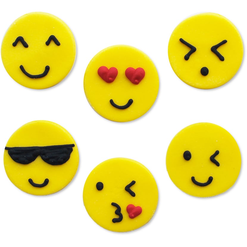 6 Décors Emoticones Smiley (3 cm) - Sucre - Décoration de Gâteau ...
