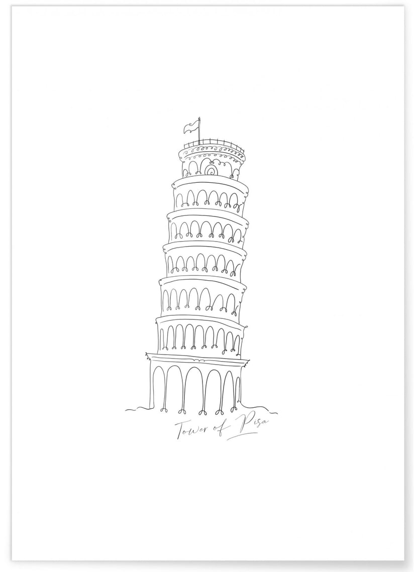 Affiche Line Art Tour de Pise | A3 : 29,7x42cm- Imagerie Murale ...