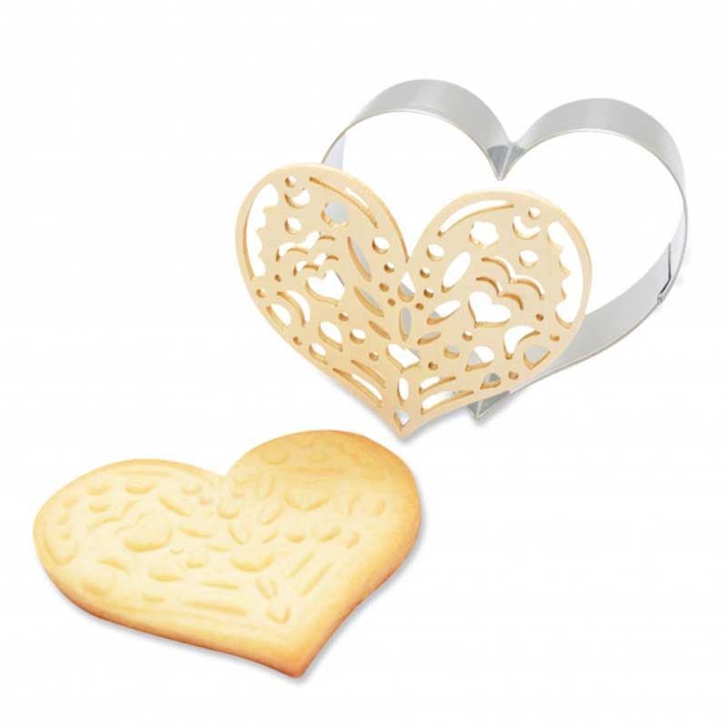 Kit pour biscuit en relief Coeur + 2 Stylos au chocolat blanc et jaune ...