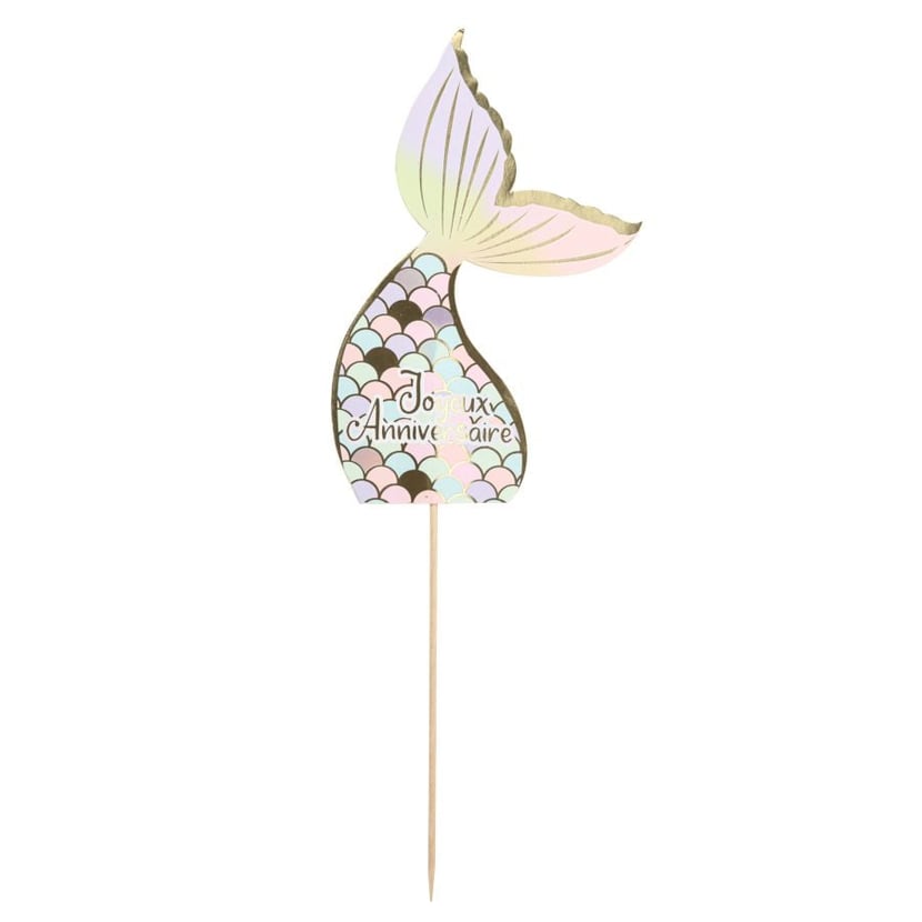 Cake Topper Sirène Pastel et Or - Décoration de Gâteau Comestible ...