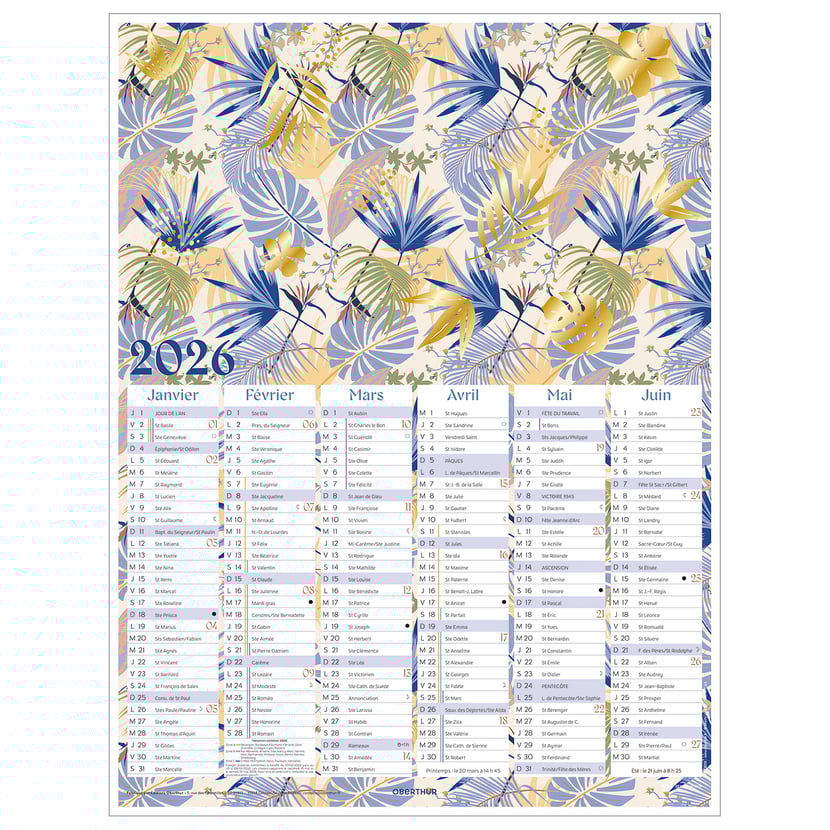 Calendrier 2026 Oberthur - poster or - 21 x 26,5 cm- Agendas Civil ...