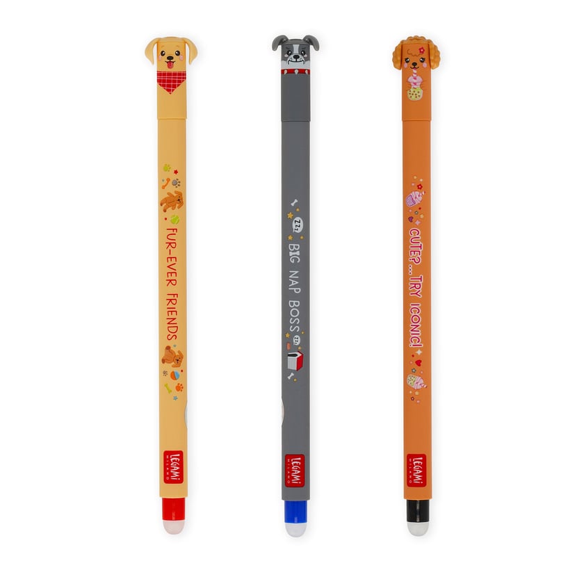 Lot de 3 stylos gel effaçable Legami - Fur ever Friends Chiens - Pointe ...