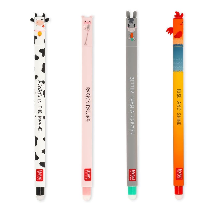 Lot de 4 stylos à encre gel effaçable Legami - Animaux de la ferme ...