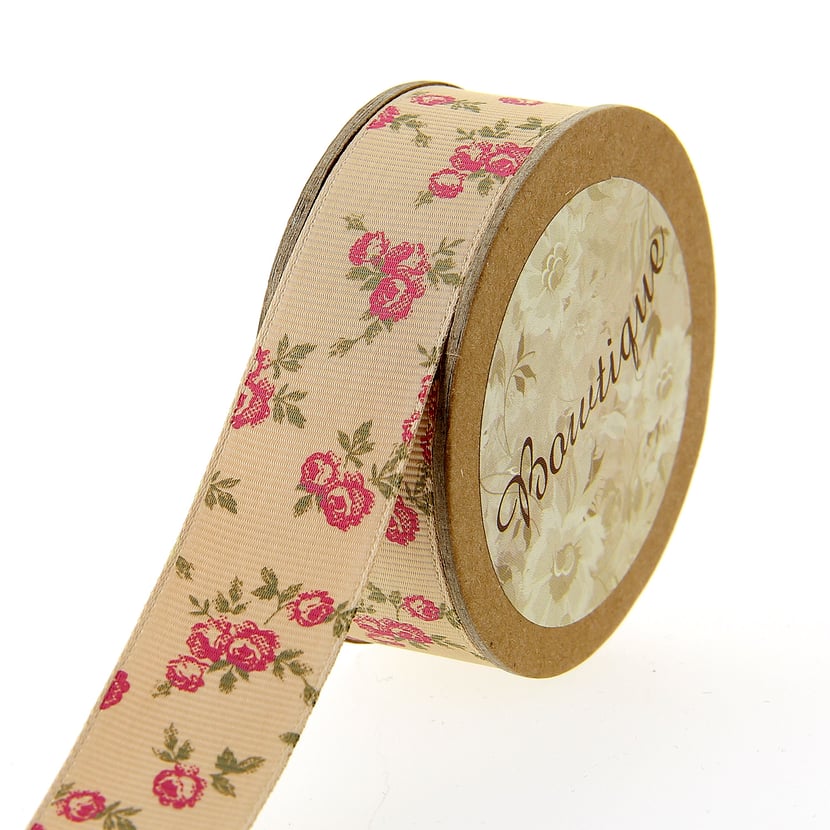 Ruban Gros Grain 5mx22mm - Fleurs Roses - Distrifil - Rubans ...