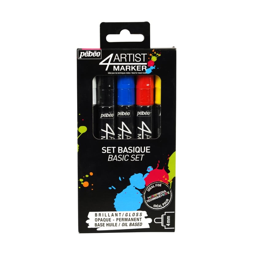 5 marqueurs 4Artist marker Pébéo à pointe 4 mm - couleurs primaires ...