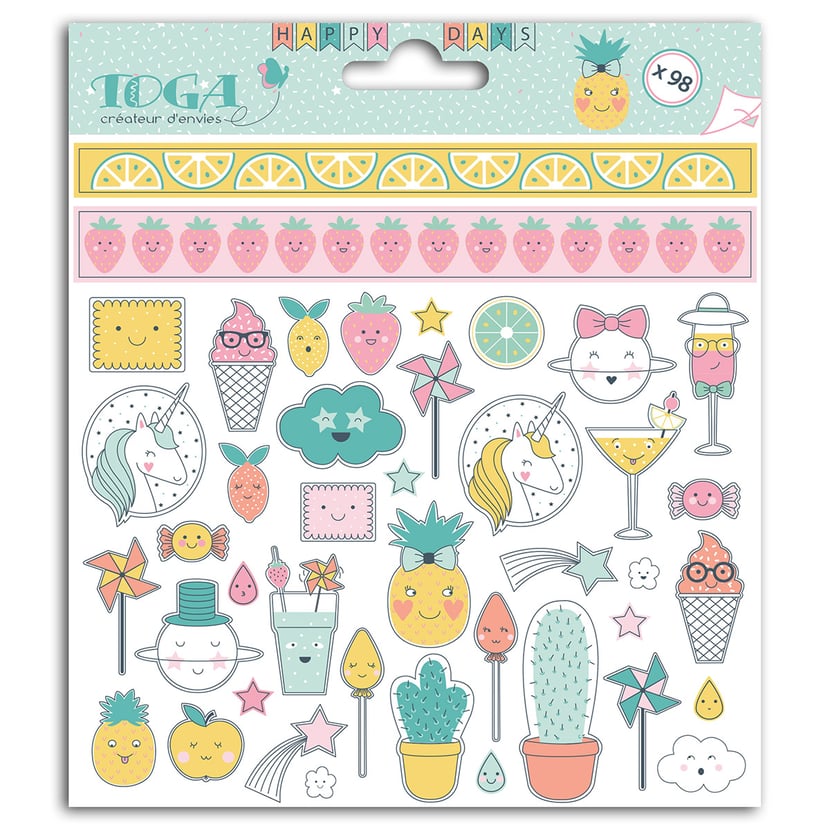 2 planches de stickers - 15 x 15 cm - Happy Days- Les Accessoires Déco ...