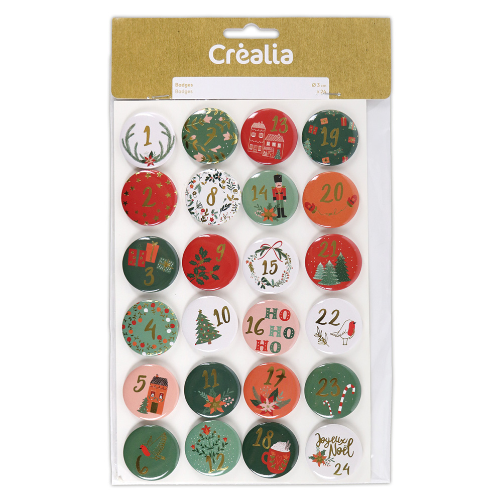 Crealia Lot De 24 Badges - 3 Cm - Noël Tradition - Créalia